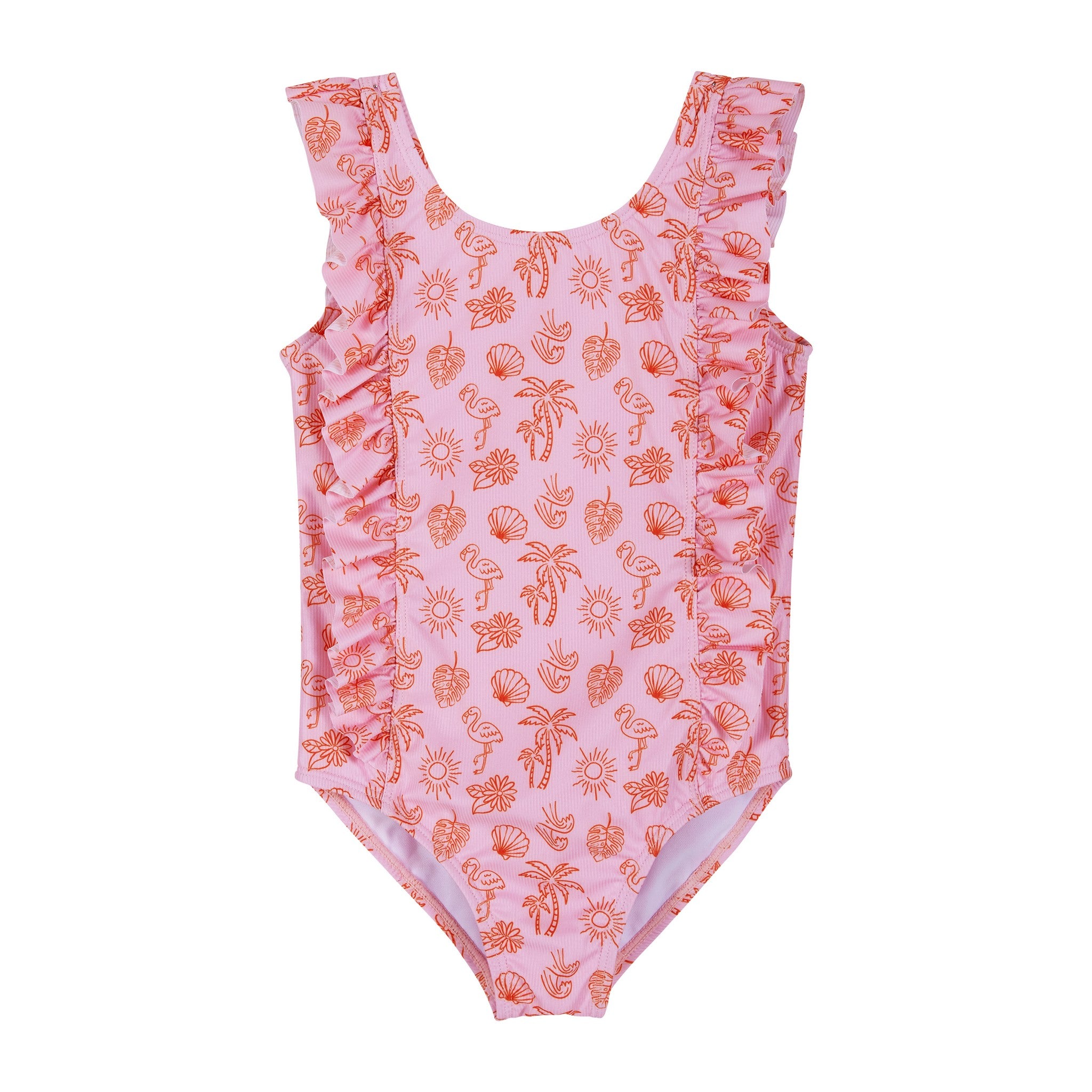 Girls Ruffle Swimsuit | Pink Beach Icon – Andy & Evan