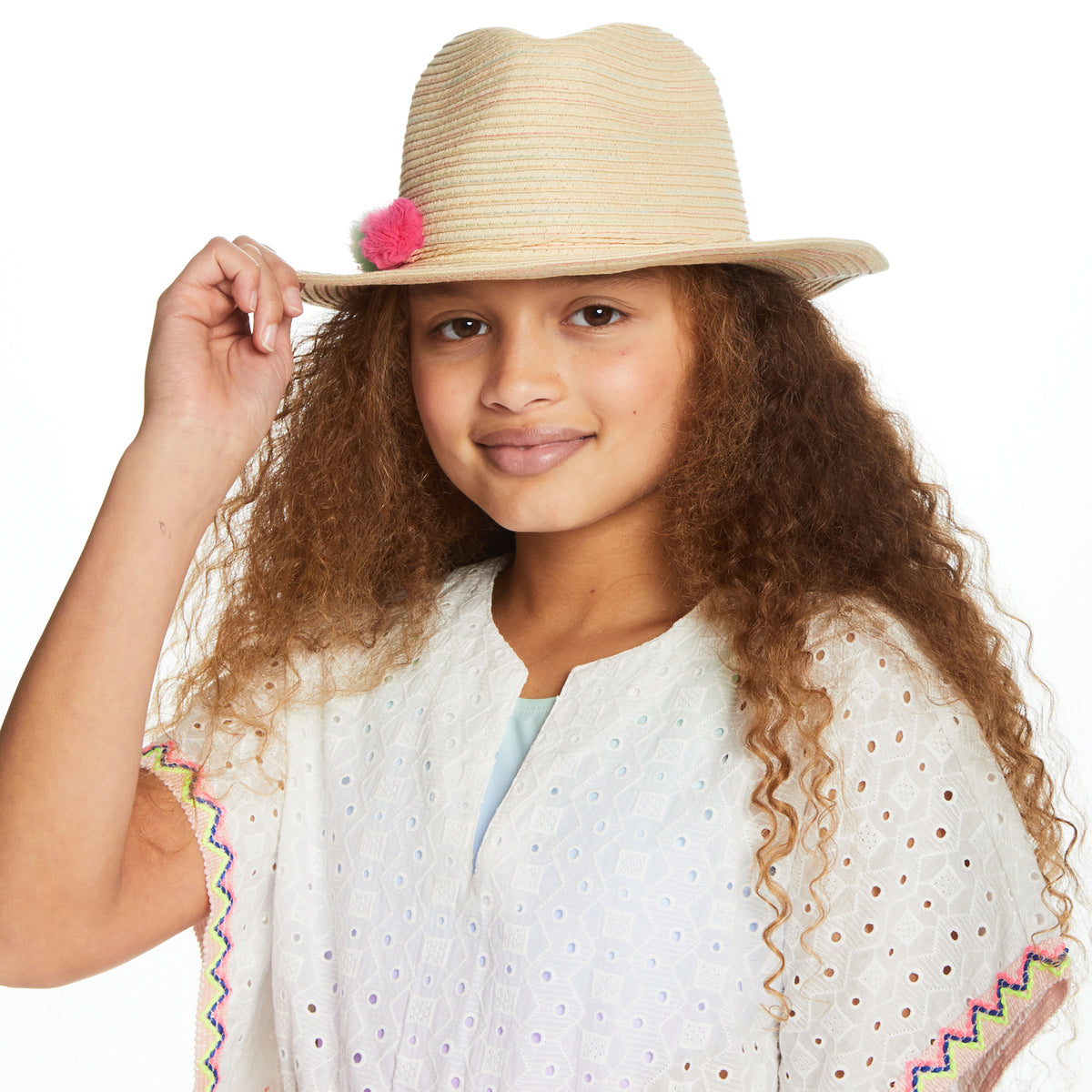 Colorful Pom Pom Sun Hat (Size 2-4 Years) | Beige – Andy & Evan